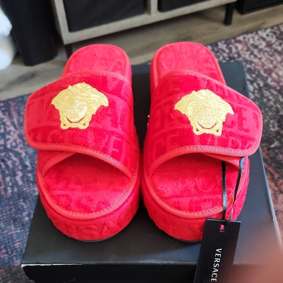 Versace | Shoes | Versace Slides W Gold Medusa | Poshmark
